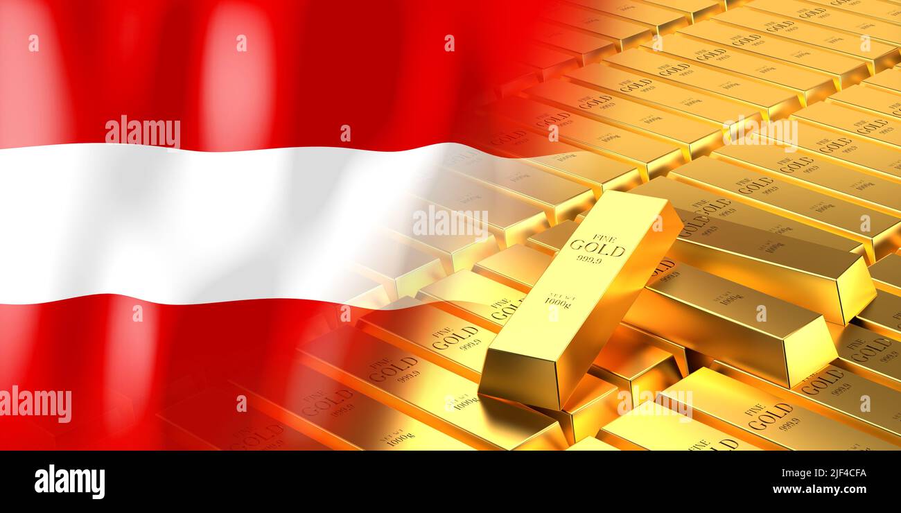 Austria flag and gold ingots - 3D illustration Stock Photo - Alamy