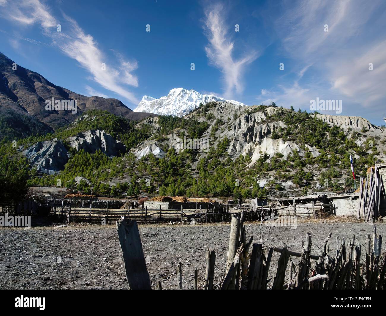 In the middle of the wild nature of Nepal, Manang in the valley of the ...
