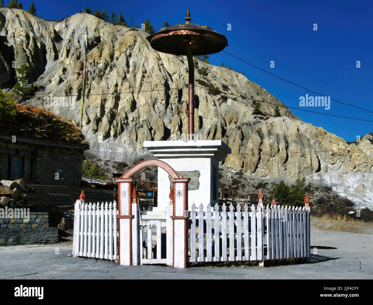 In the middle of the wild nature of Nepal, Manang in the valley of the ...