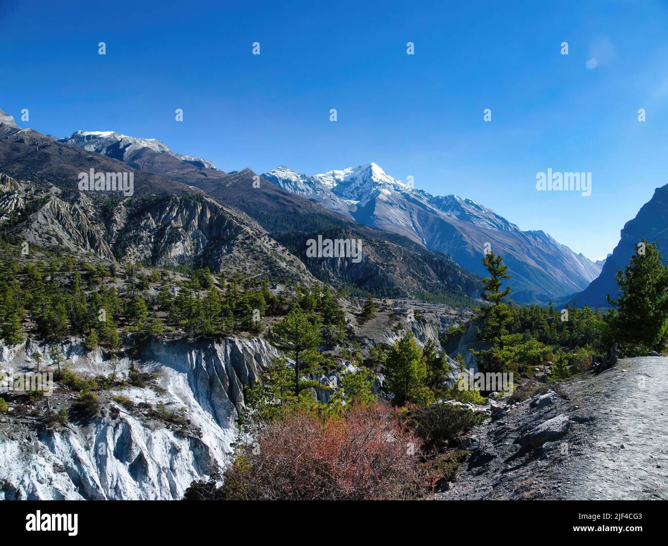 In the middle of the wild nature of Nepal, Manang in the valley of the ...