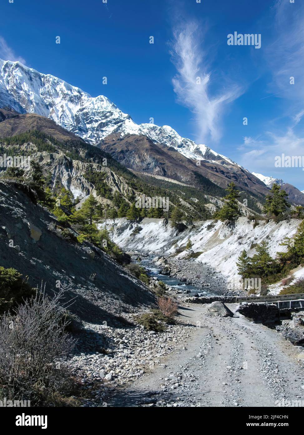 In the middle of the wild nature of Nepal, Manang in the valley of the ...