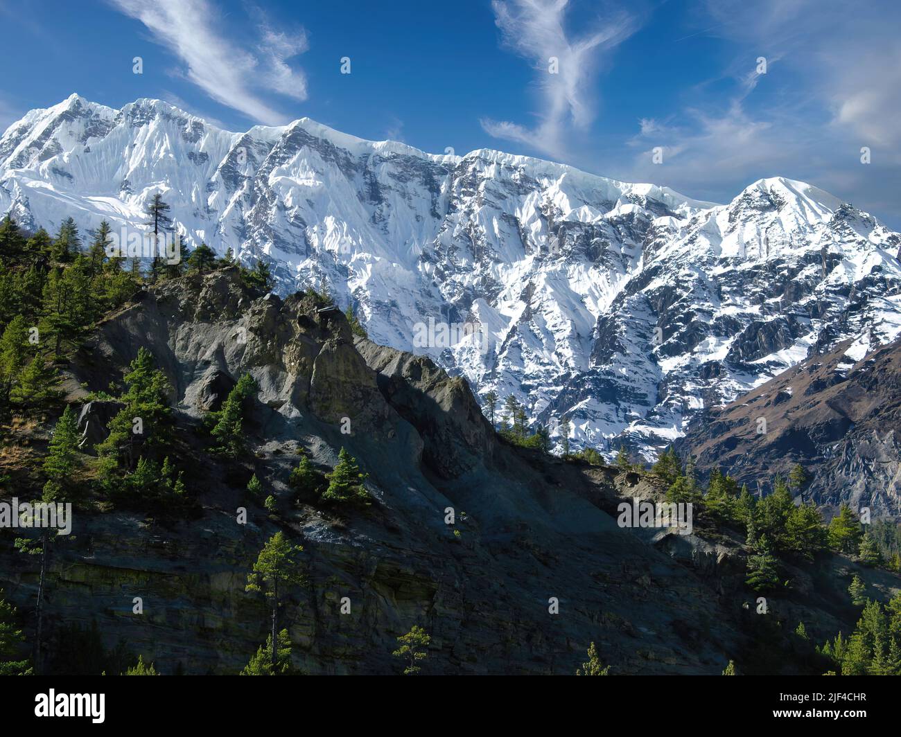 In the middle of the wild nature of Nepal, Manang in the valley of the ...