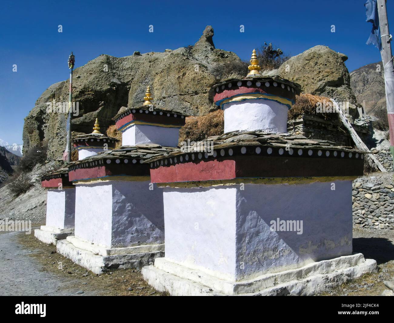 In the middle of the wild nature of Nepal, Manang in the valley of the ...