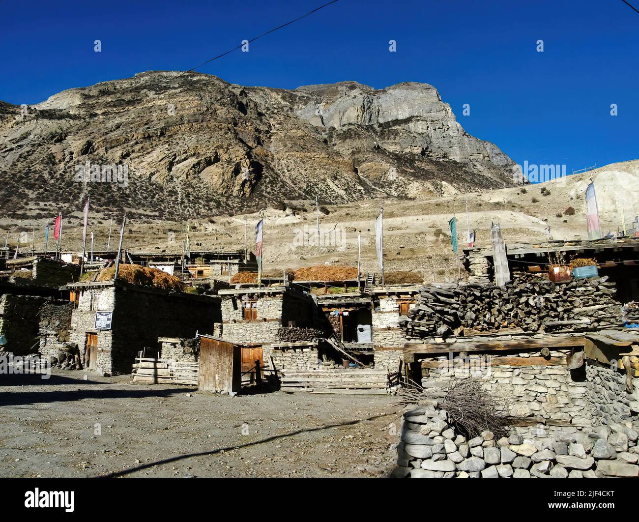 In the middle of the wild nature of Nepal, Manang in the valley of the ...