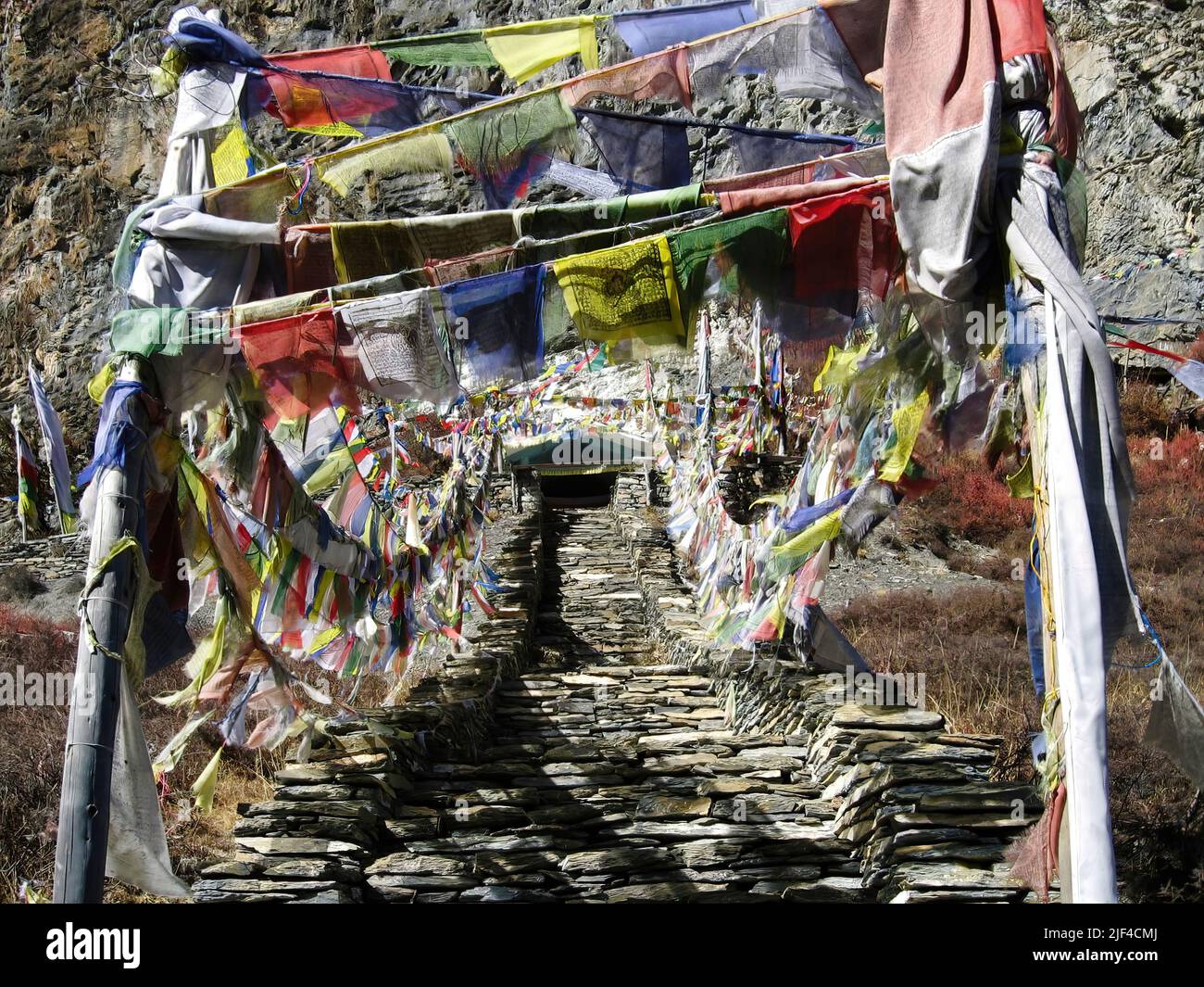 In the middle of the wild nature of Nepal, Manang in the valley of the ...