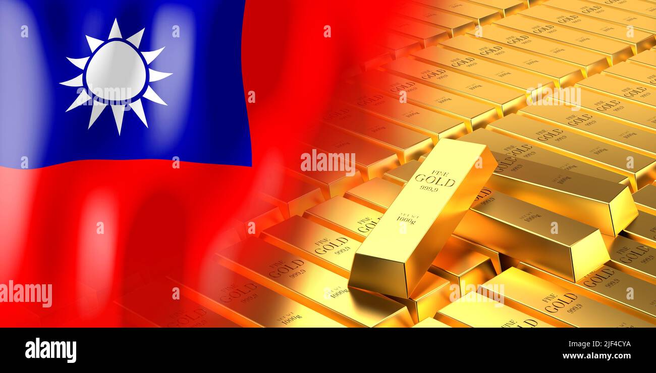 Taiwan flag and gold ingots - 3D illustration Stock Photo - Alamy
