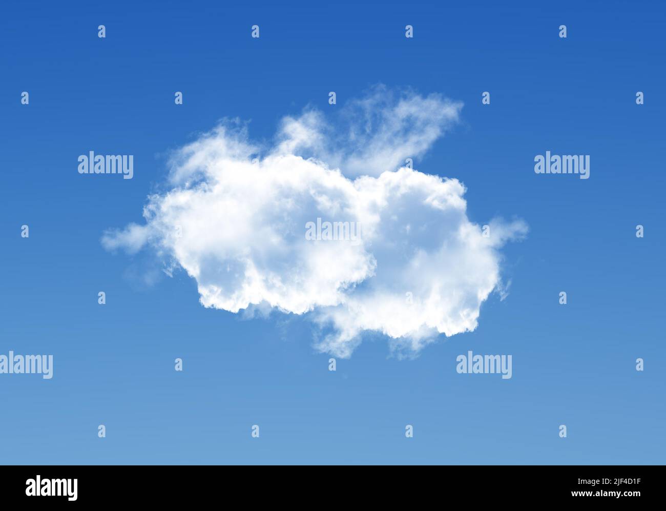 Single white cloud shape isolated over deep blue sky, realistic cloud illustration. White cloud ...