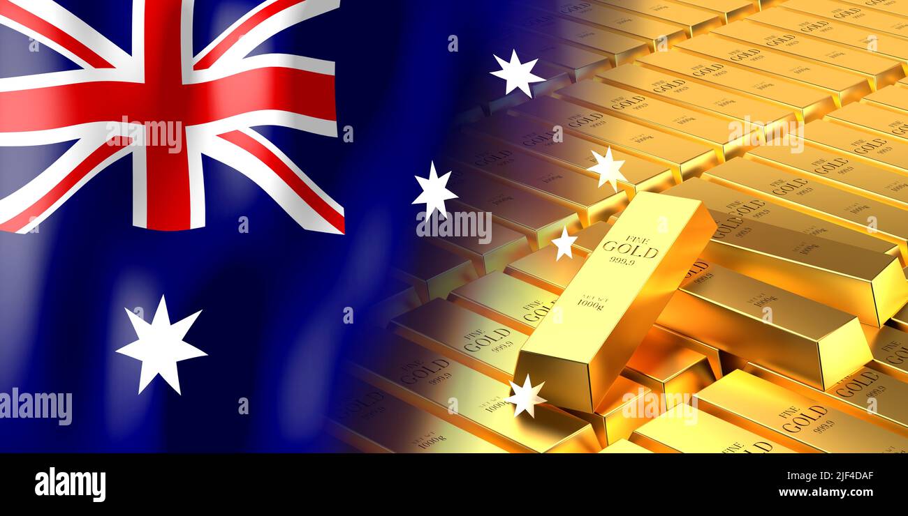 Australia flag and gold ingots - 3D illustration Stock Photo - Alamy