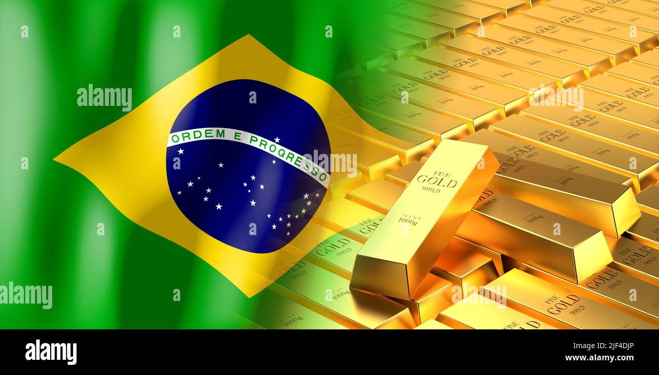 Brazil flag and gold ingots - 3D illustration Stock Photo - Alamy