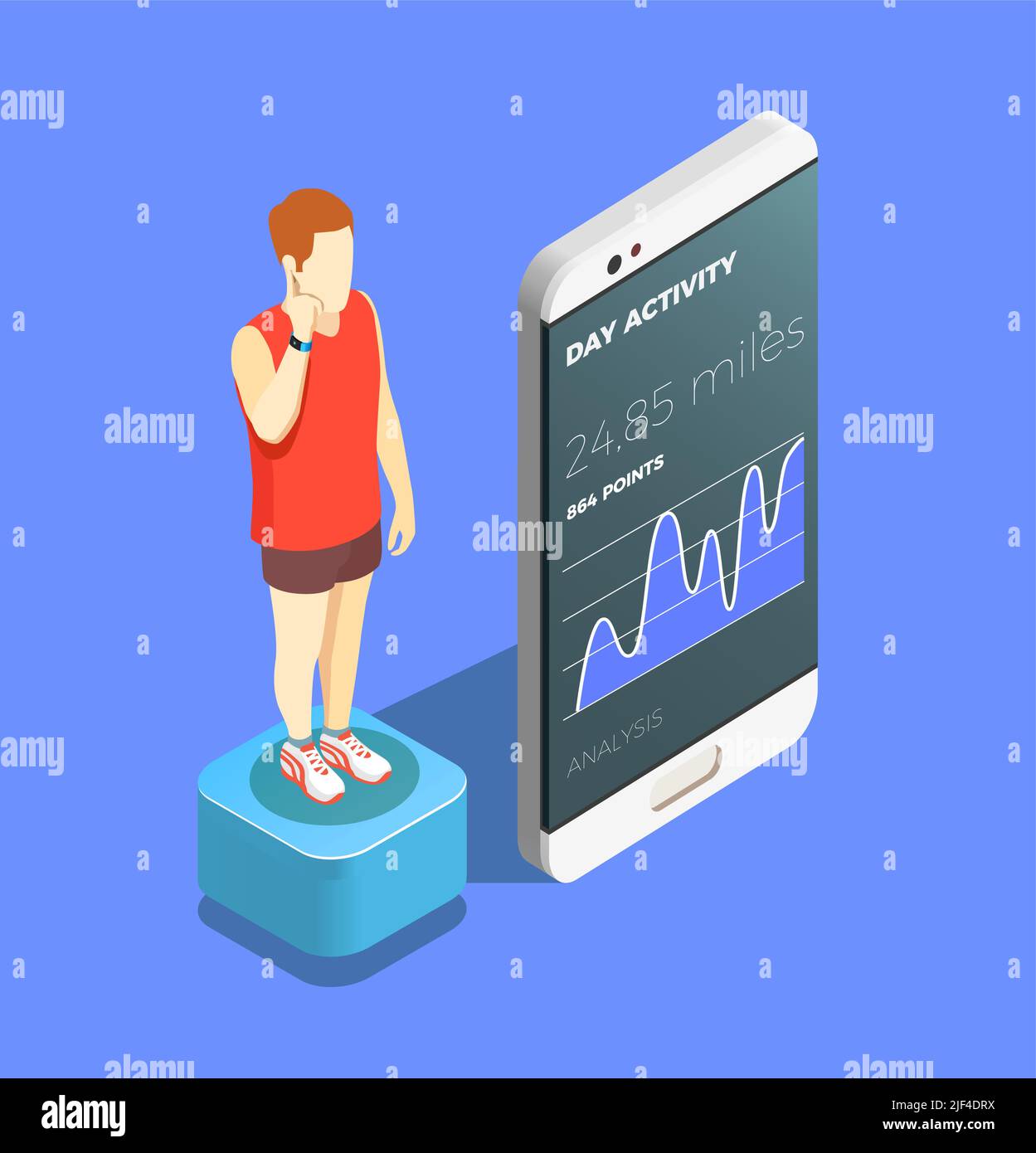 Wearable technology mobile app isometric composition with man checking ...