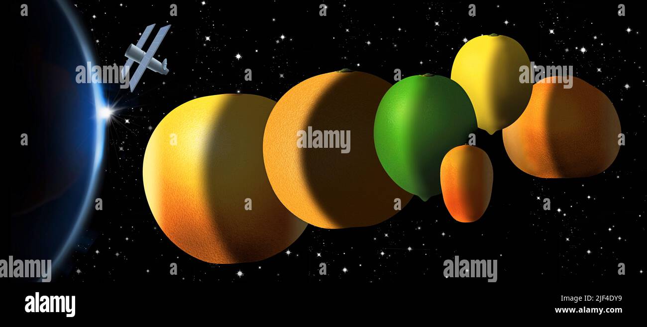 Citrus fruit slices look like planets in this 3-d illustration about ...