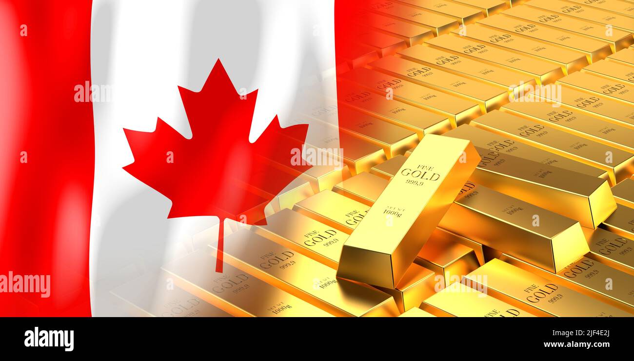 Canada flag and gold ingots - 3D illustration Stock Photo - Alamy