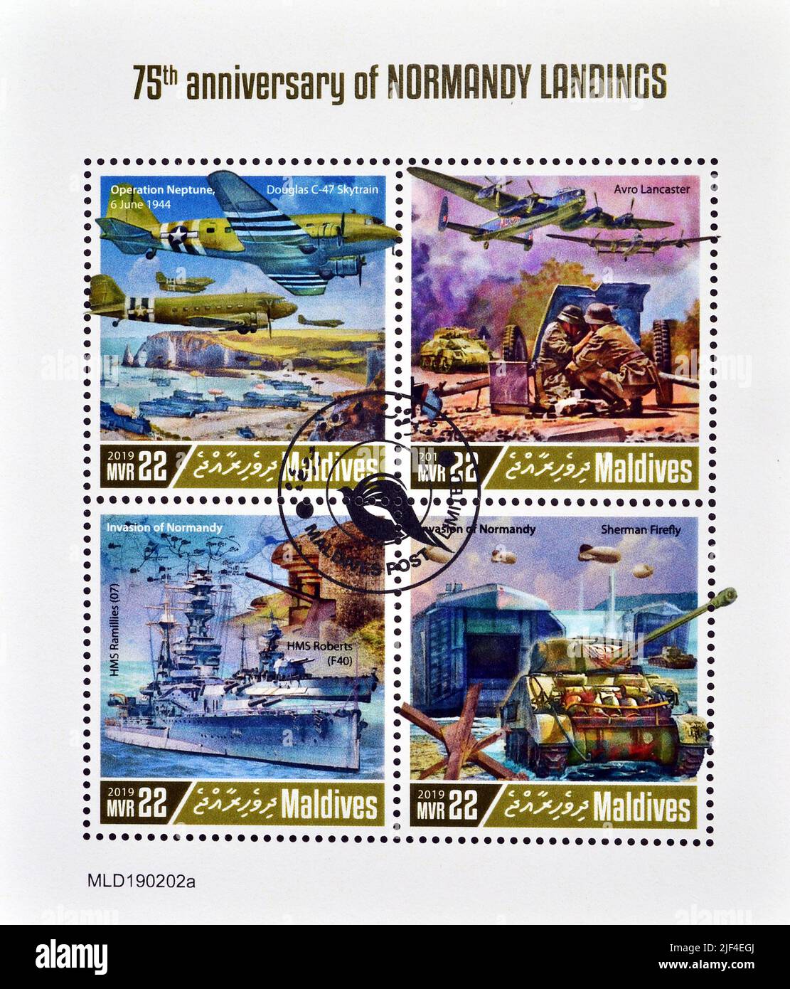 Cancelled postage stamps printed by Maldives, that show Normandy ...