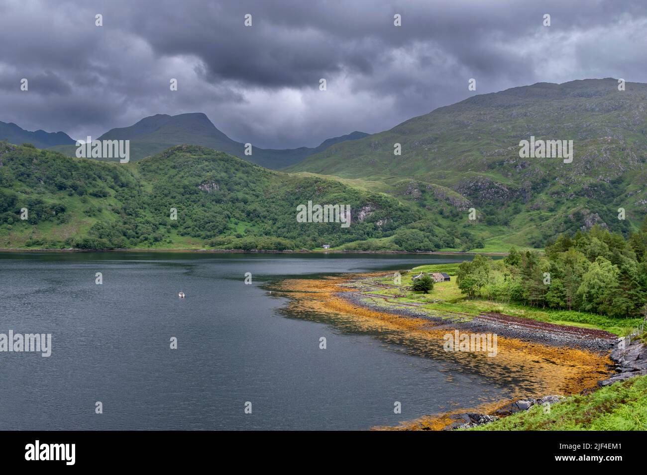 KINLOCH HOURN LOCH HOURN KNOYDART SCOTLAND EARLY SUMMER WITH MOORED ...