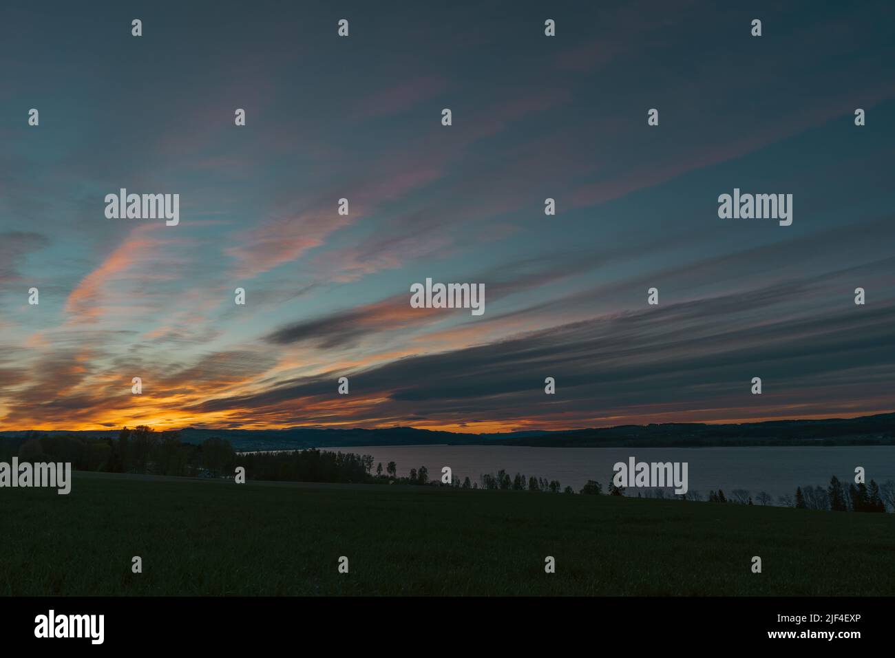 The beautiful sunset above Lake Mjosa. Norway Stock Photo - Alamy