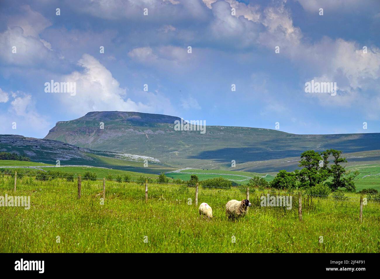 Storm clouds over Ingleborough mountain above Ingleton, Yorkshire, UK ...