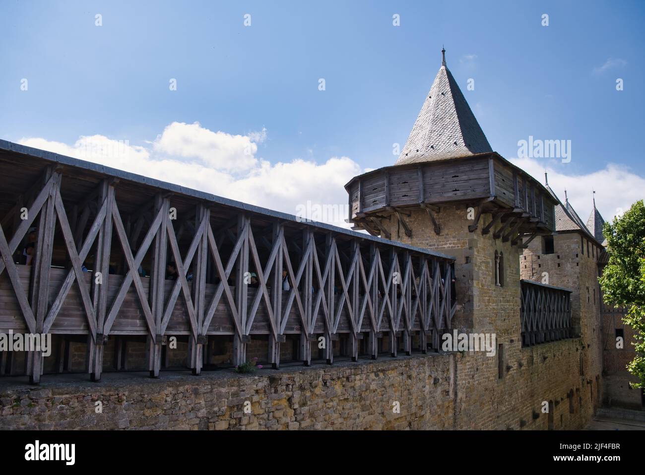 View of the wooden structure on the wall of the inner castle inside the ...