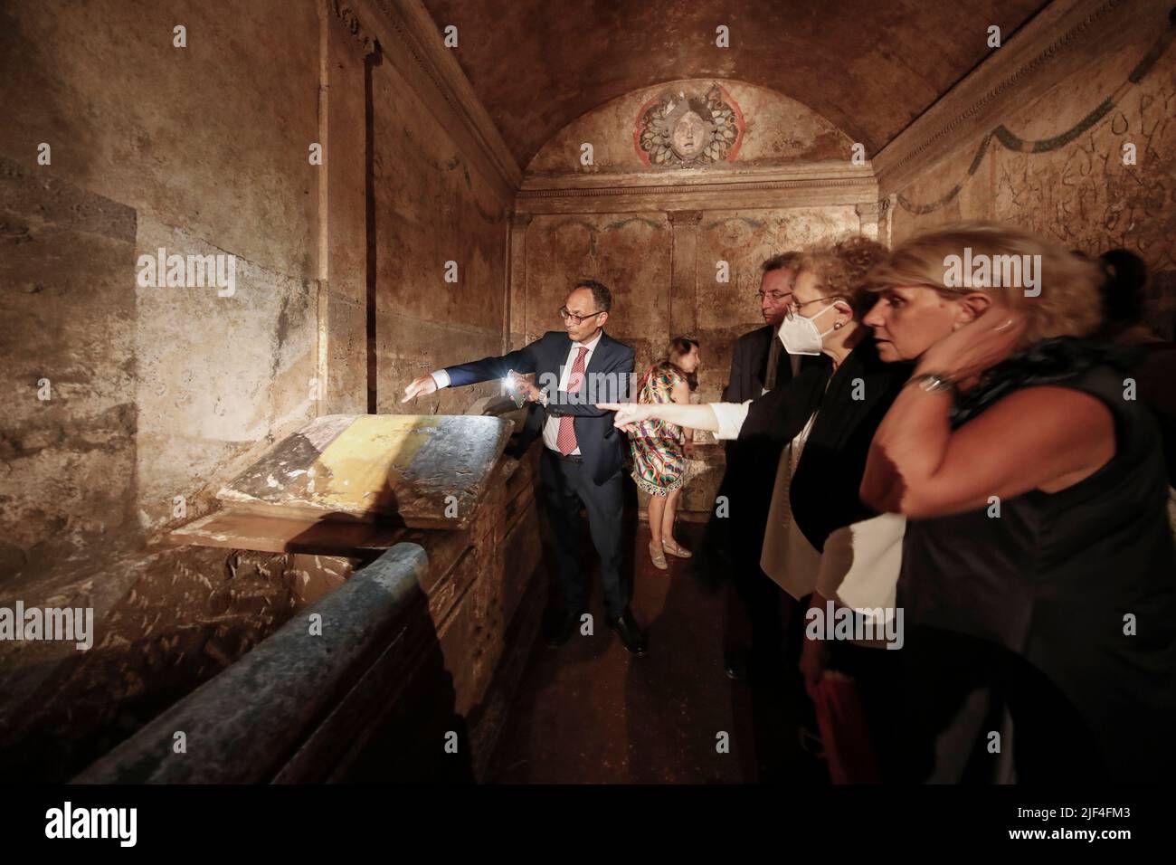 Naples, Italy. 24th June, 2022. Tourists visiting the burial chambers ...