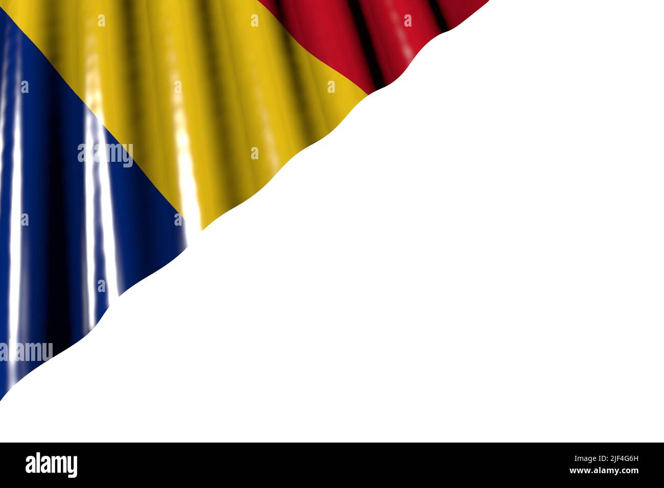 nice glossy flag of Romania with big folds lay in left top corner ...