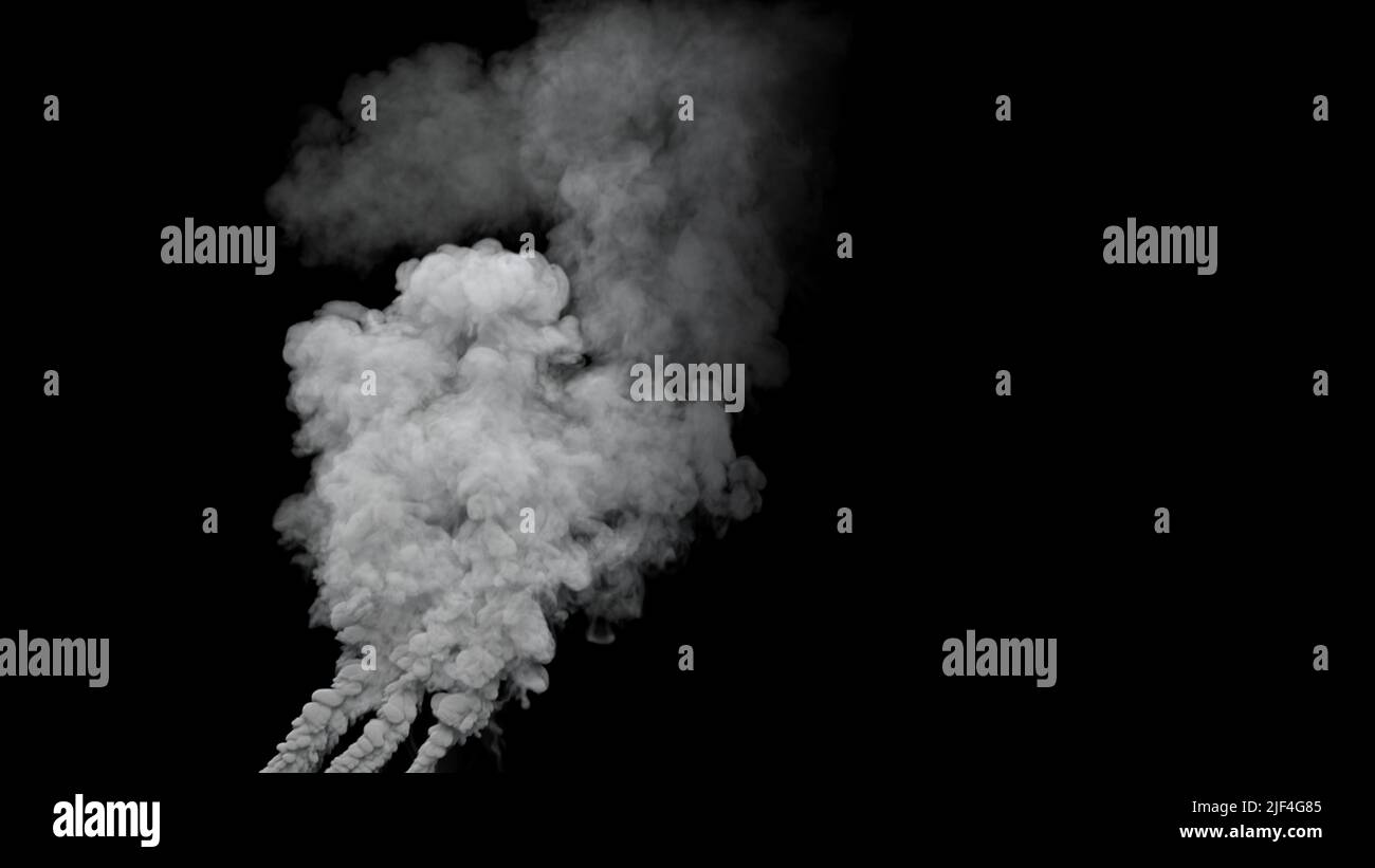 grey carbon smoke emission from volcano on black, isolated - industrial ...