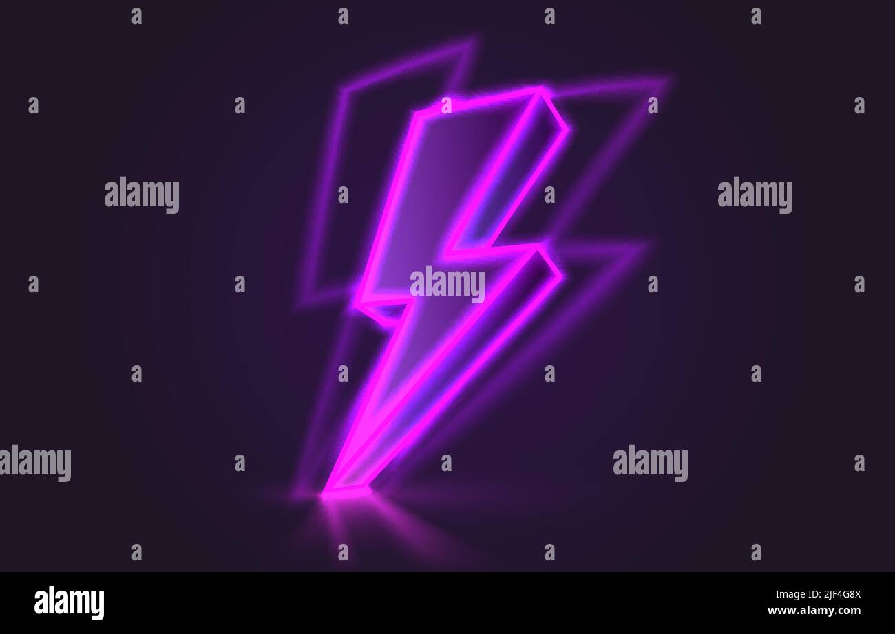 Neon sign of lightning signboard on the black background. Vector ...