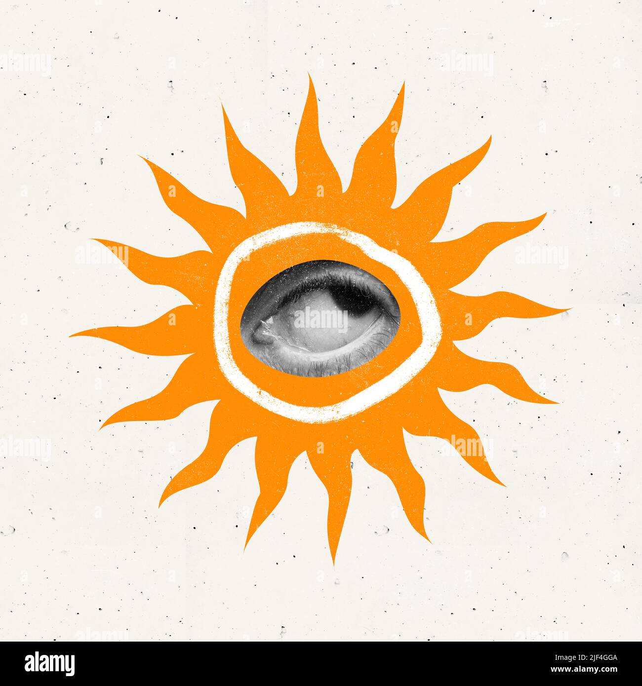Contemporary art collage. Conceptual image with male eye inside drawn ...