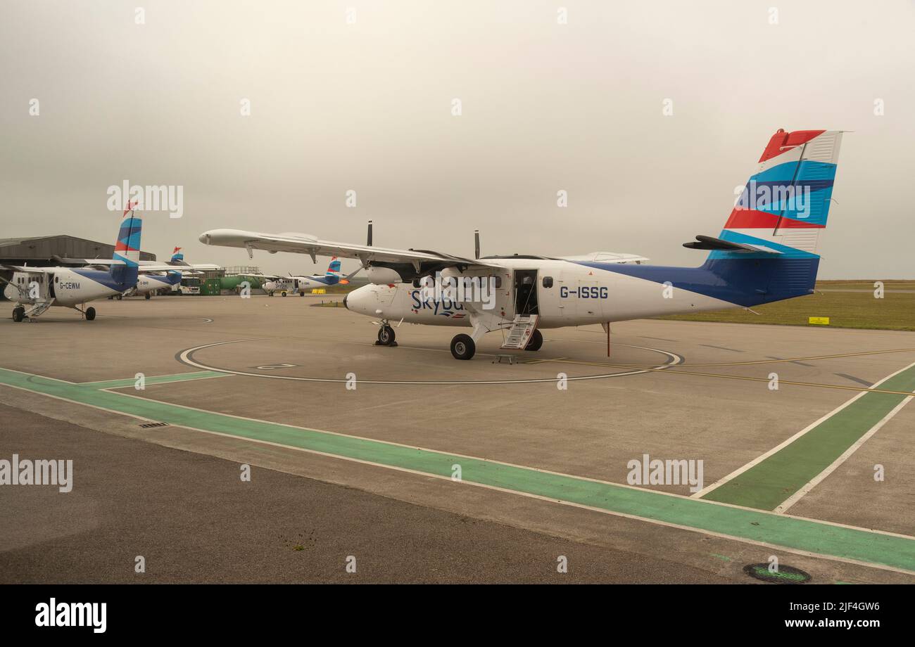 Lands End Airport, St Just, Cornwall, England. UK. Green painted ...