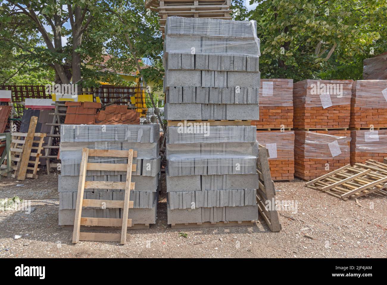 Concrete Blocks and Bricks at Pallet Construction Material Stock Photo ...