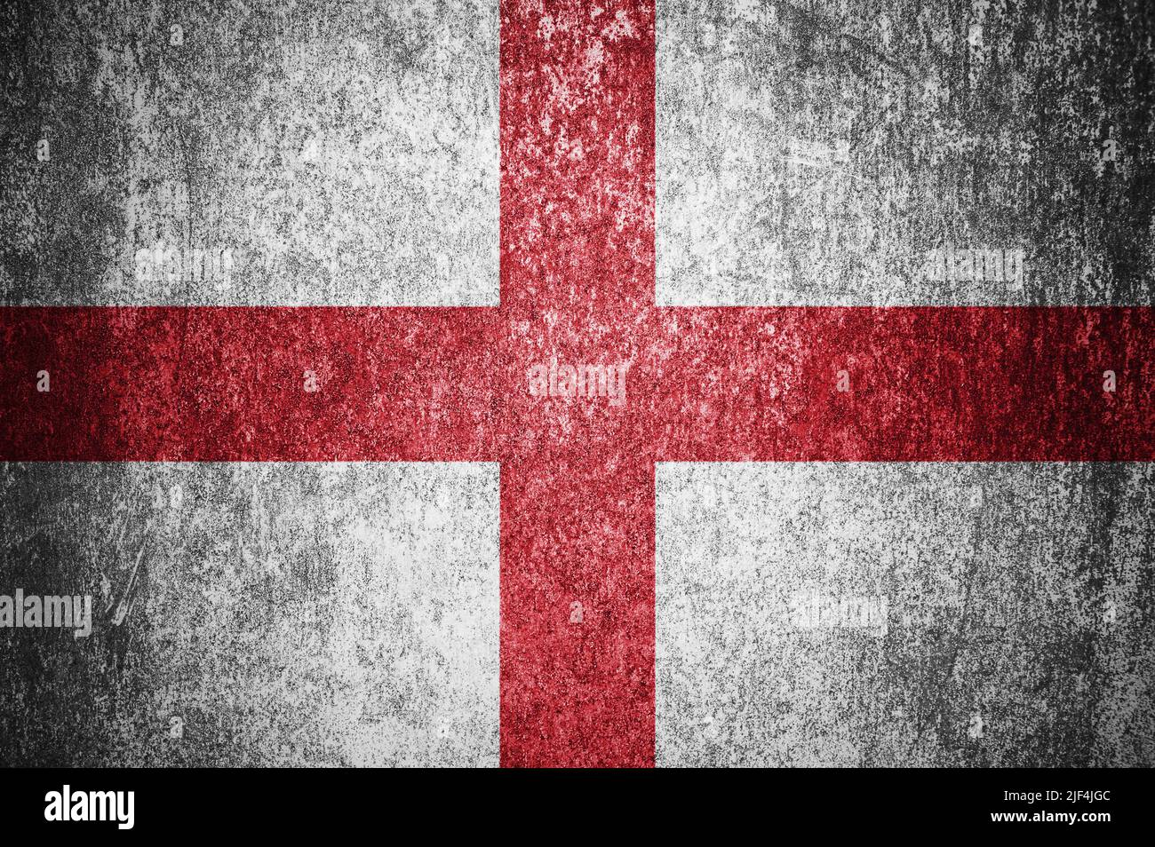 Closeup of grunge English flag. Dirty England flag on a metal surface ...
