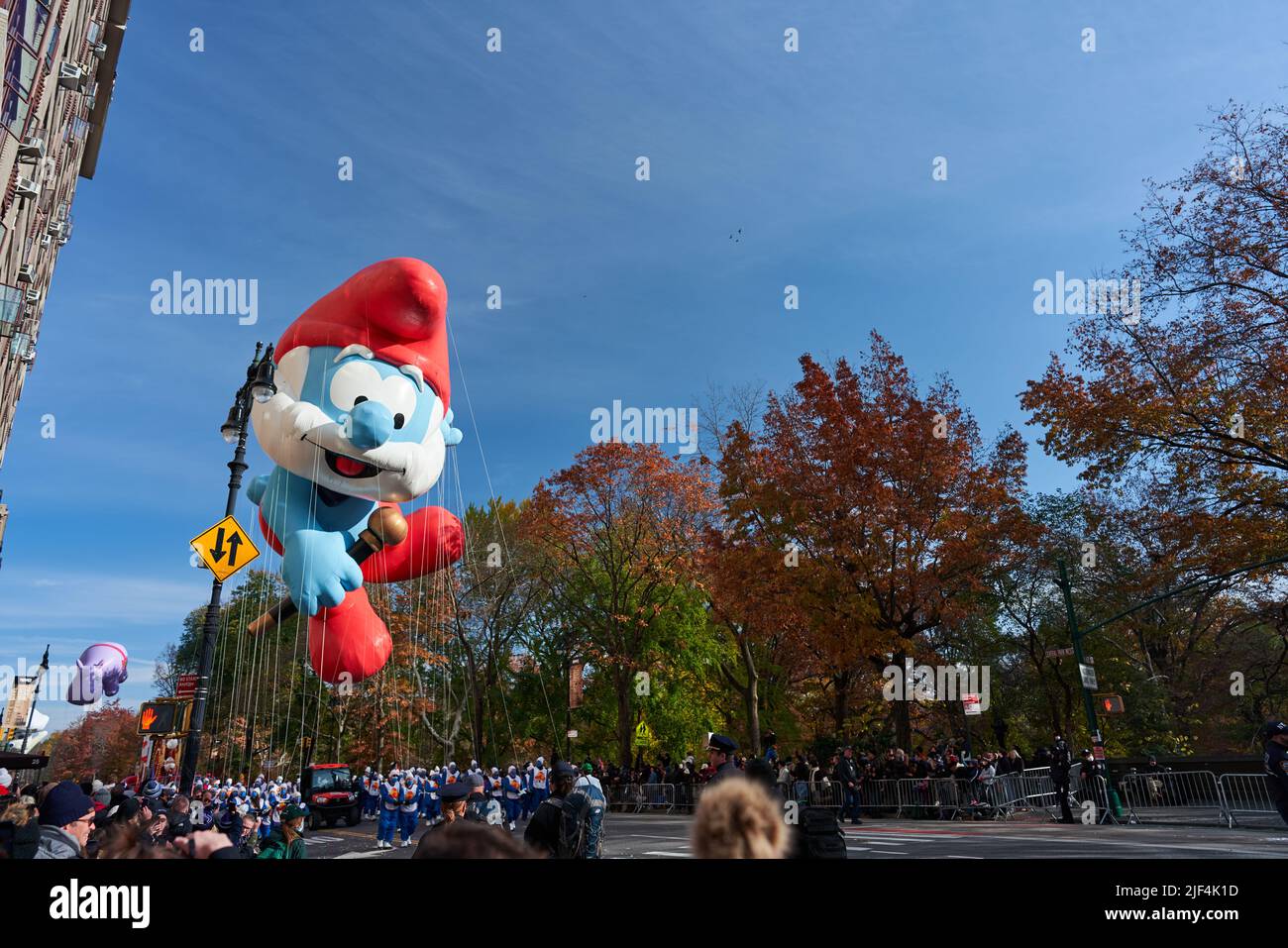 Manhattan, USA - 24. November 2021: Papa Smurf balloon at the Macys ...