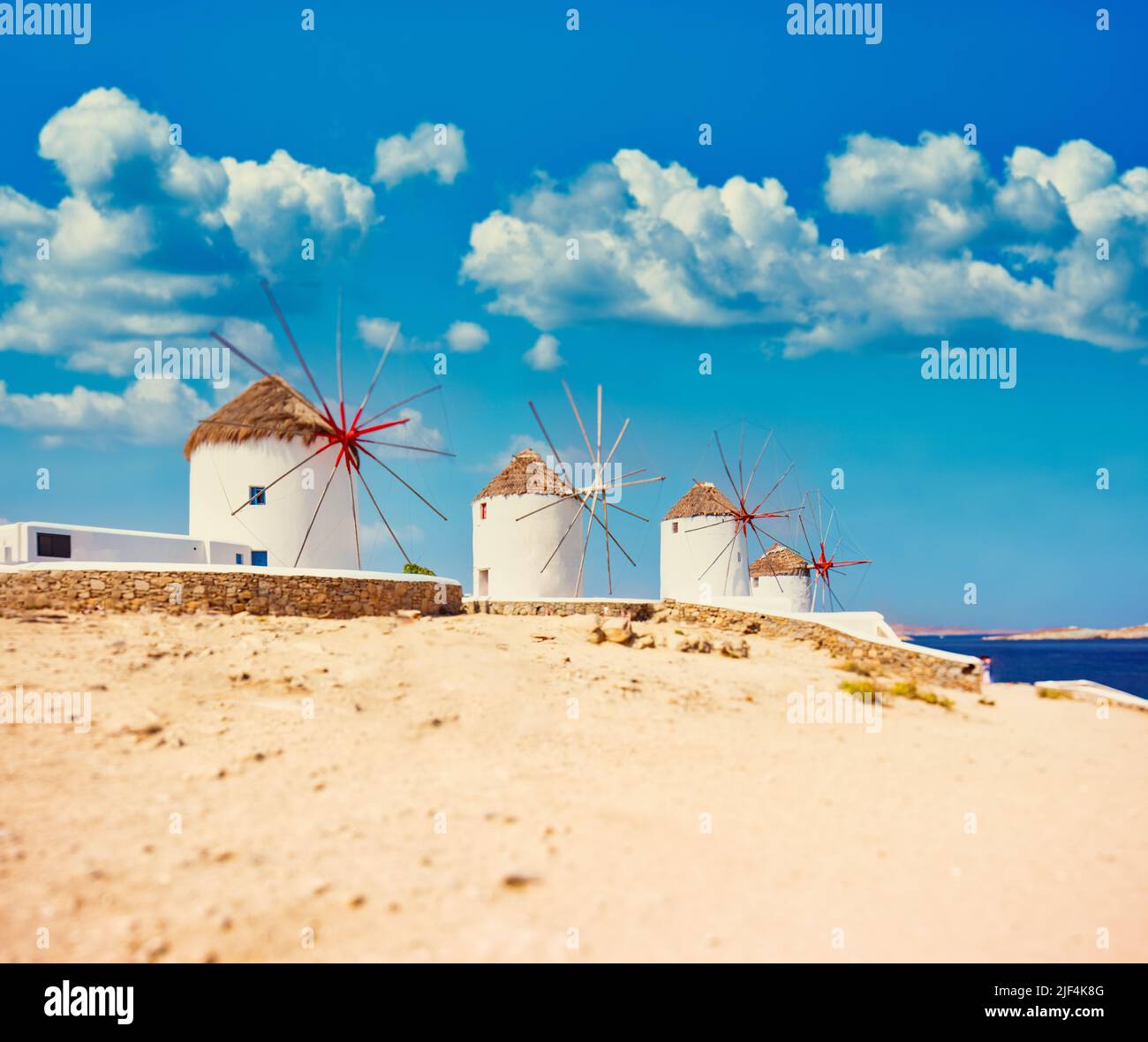 Windmills of Myconos on the Greek island in Cyclades Stock Photo - Alamy