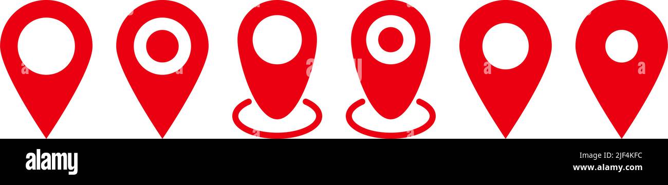 Red map pin icons. Location pin sign. Vector icon isolated on white ...