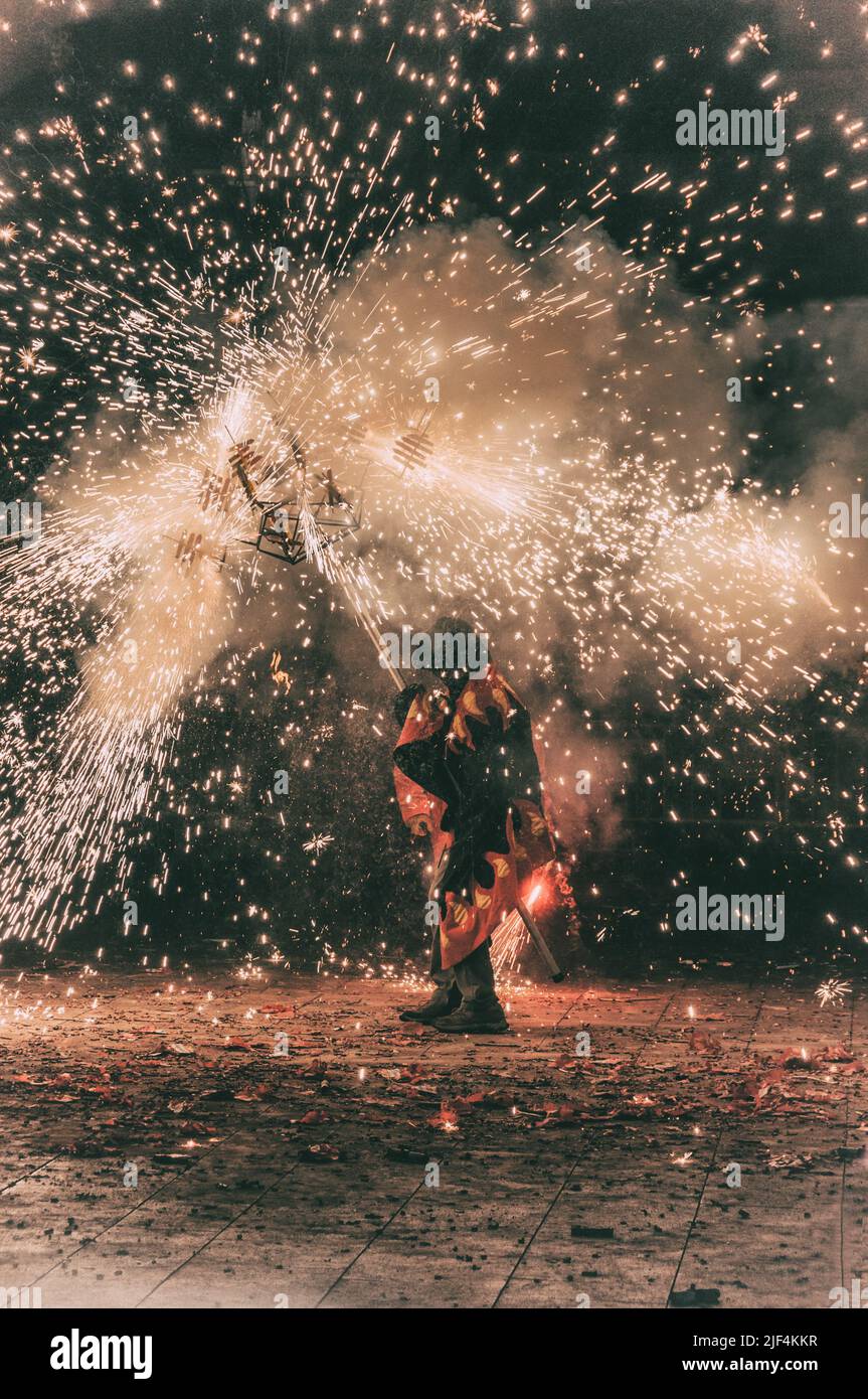 Devil showing his potential with fire, holding his fire pole Stock ...