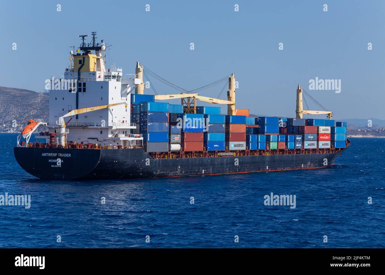 Athens, Greece: 6 May, 2022 - Merchant vessels and cargo container ...
