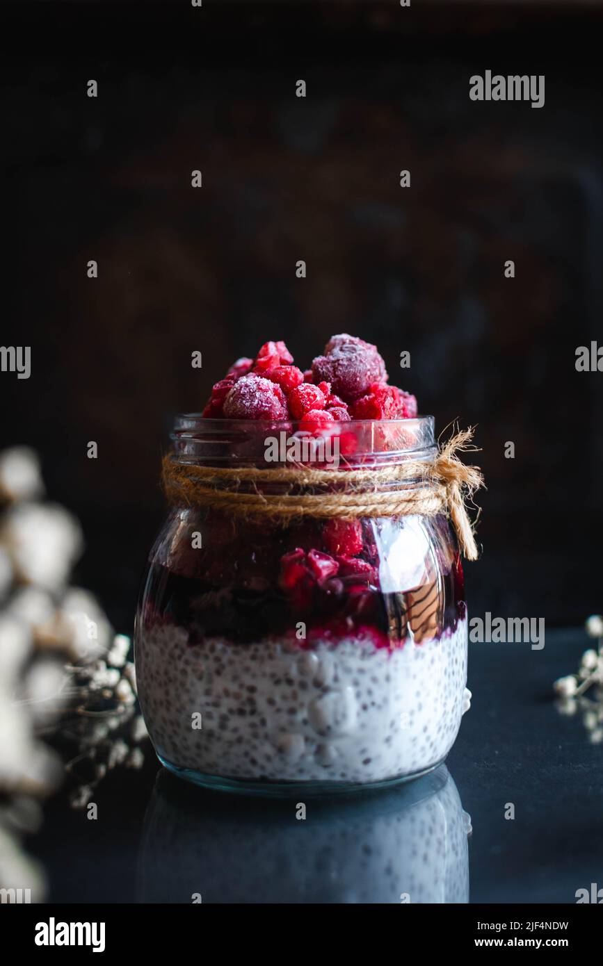 Close-up of chia seed pudding with mixed berries Stock Photo - Alamy