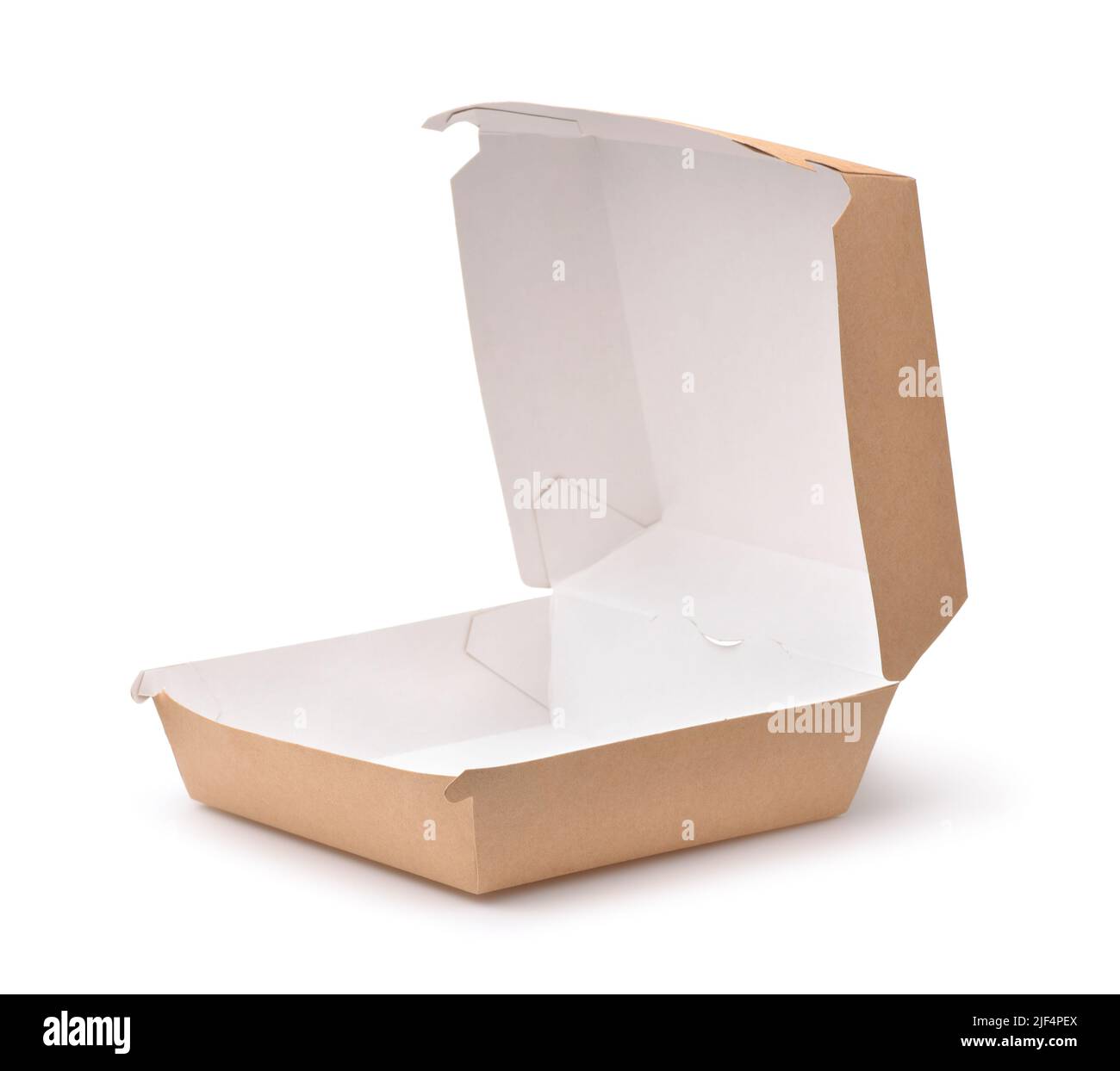 Open empty brown paper burger box isolated on white Stock Photo - Alamy