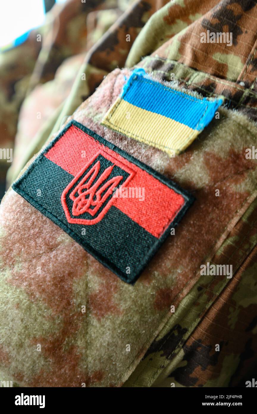 Chevrons on the Ukrainian military pixel uniform, blue, black, red and ...