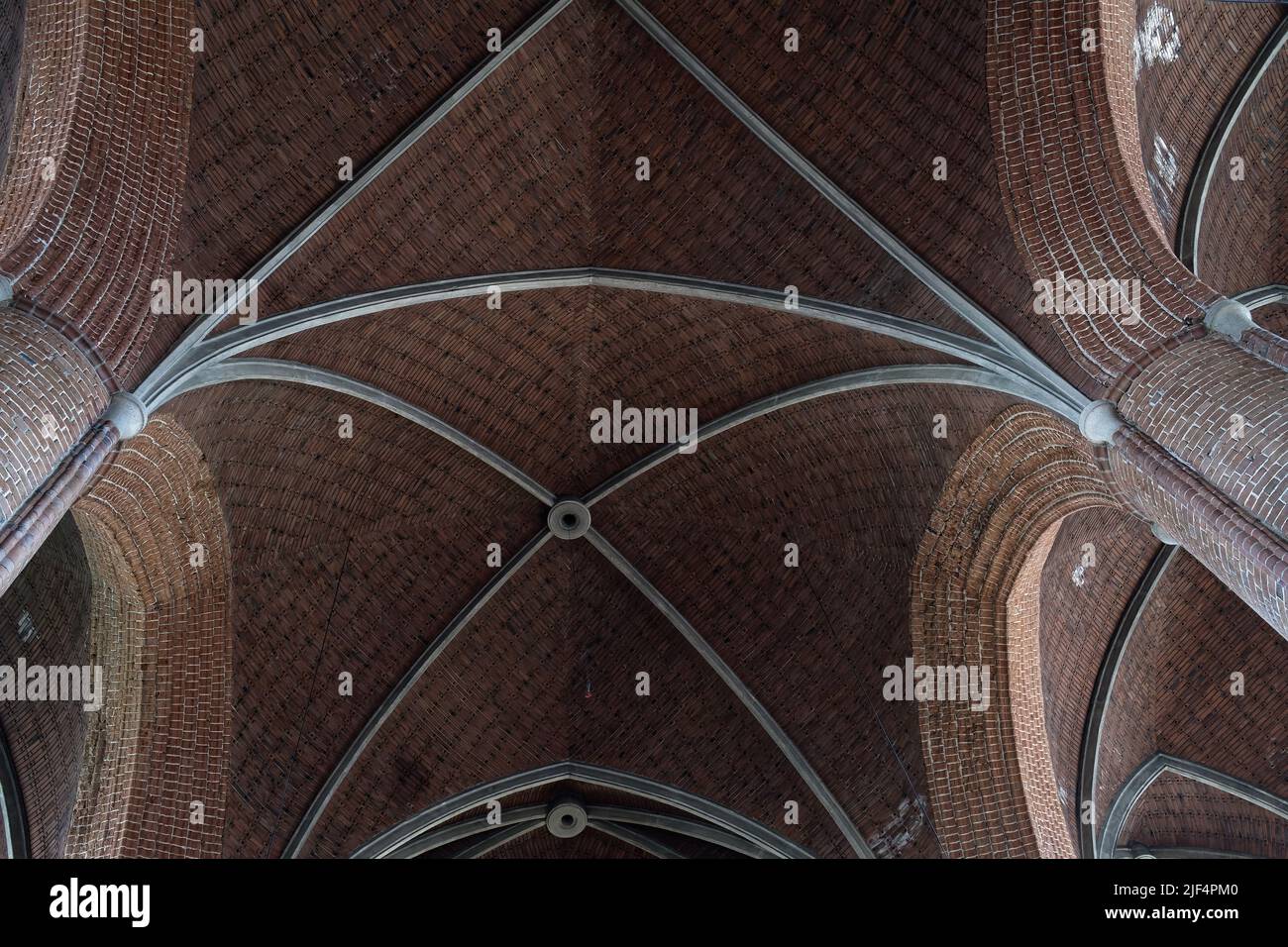 Gothic brick vault and masonry gothic columns in the Marktkirche ...