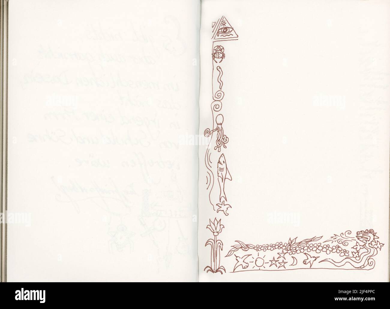 A drawn border on the left page of a book. With space for your own text ...