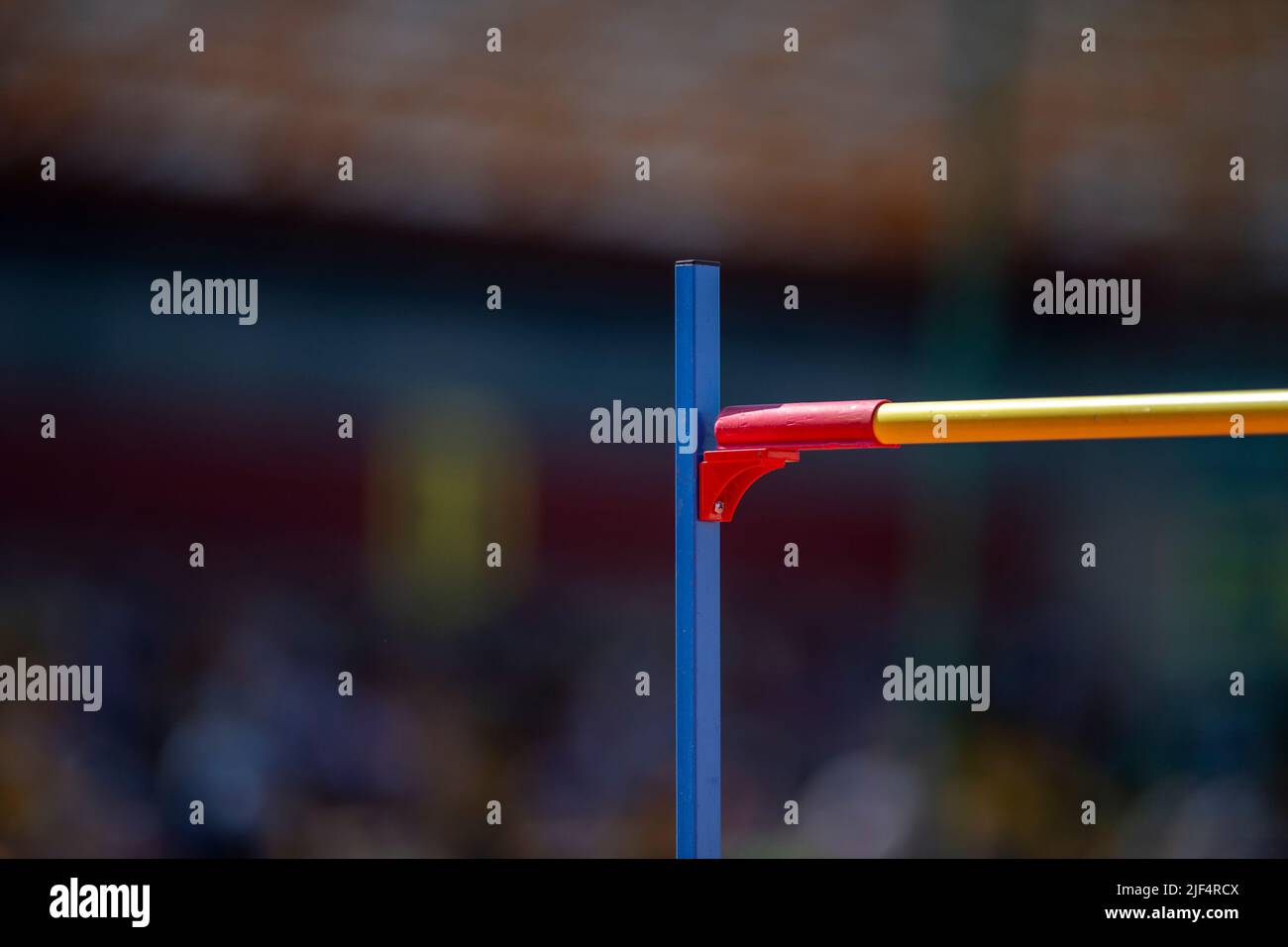 Hight jump competition crossbars on stadium background. Horizontal ...