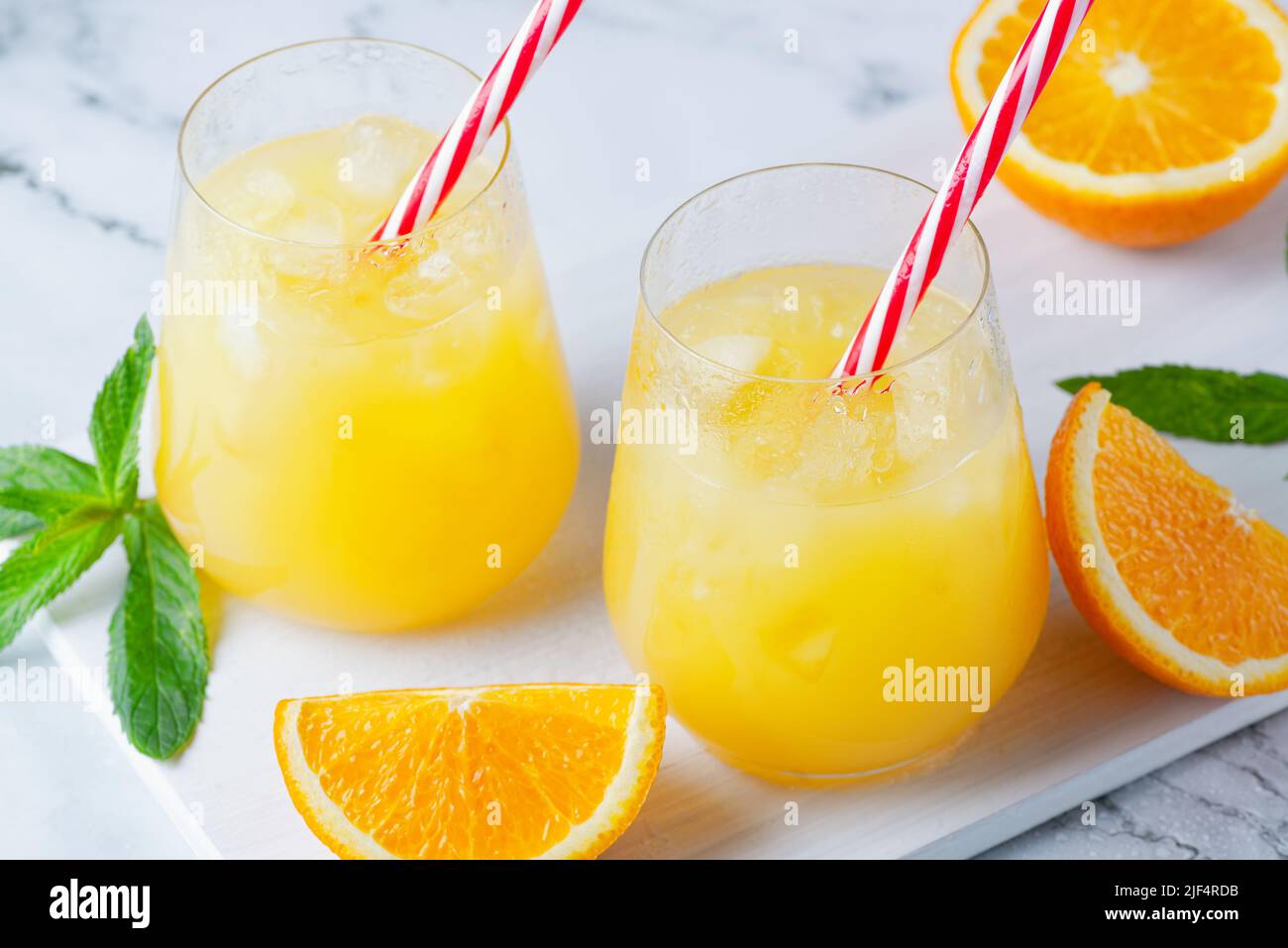 Glass of orange juice with ice. Cold orange fresh Stock Photo - Alamy