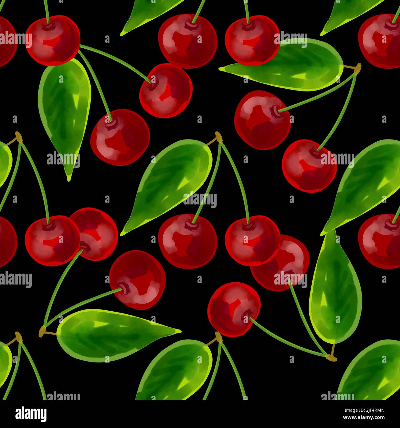 Seamless pattern with red cherries on a black background Stock Vector ...