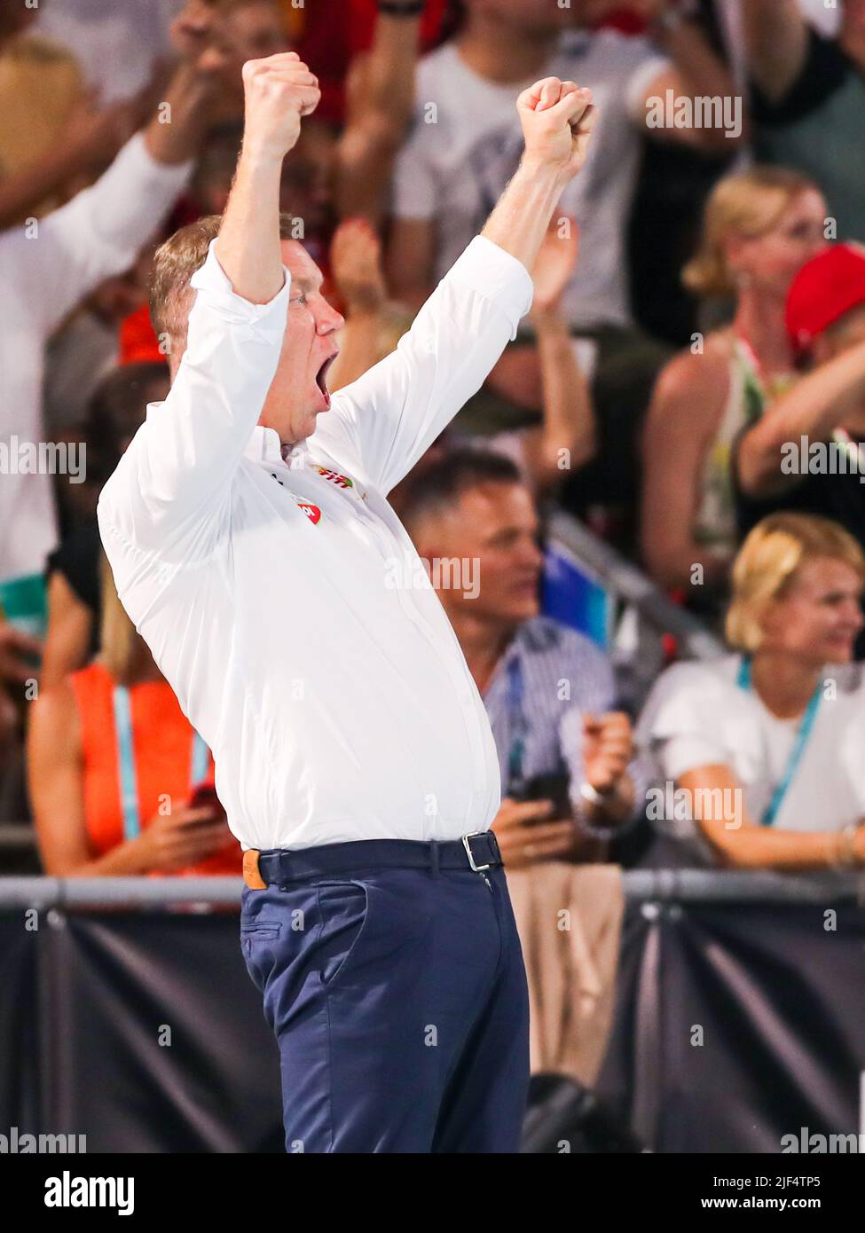 BUDAPEST, HUNGARY - JUNE 29: Head coach Tamas Marcz of Hungary during ...