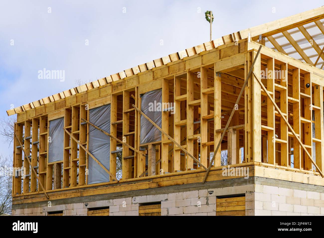 Unfinished construction of two storey private house, first storey from ...