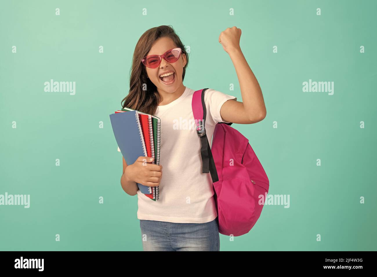 knowledge day. education. kid in glasses hold copybook. september 1 ...