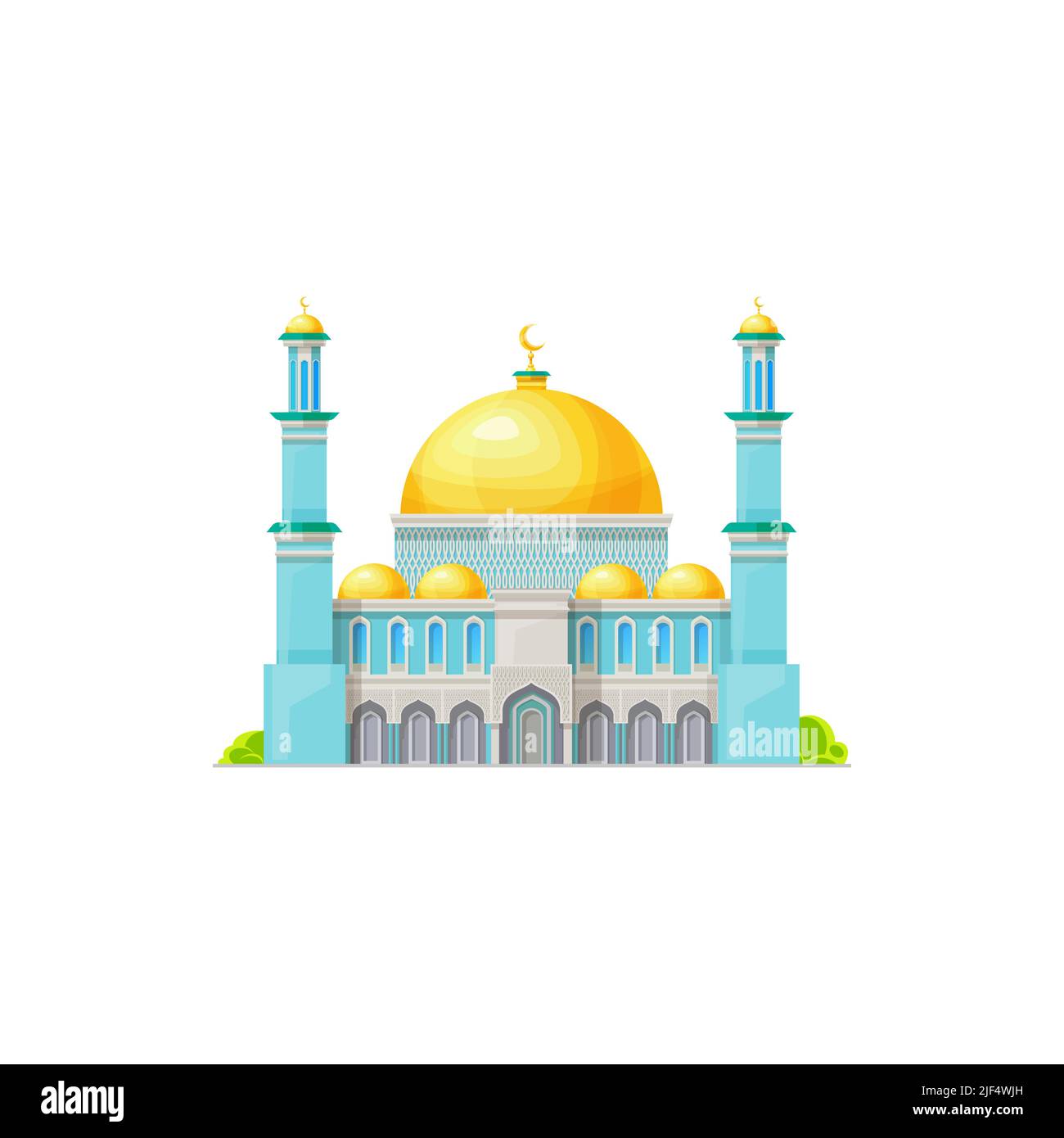 Muslim mosque vector building with gold dome, Islam religion ...