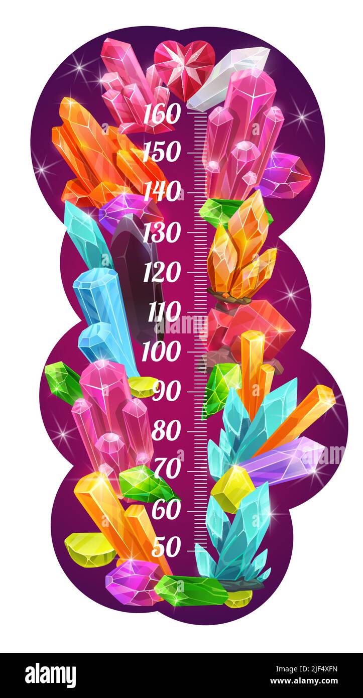 Kids height chart meter with magic crystals and gems. Kids height ...