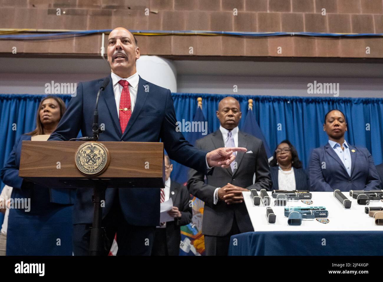 NYC Sheriff Anthony Miranda speaks at a press conference at Borough of ...