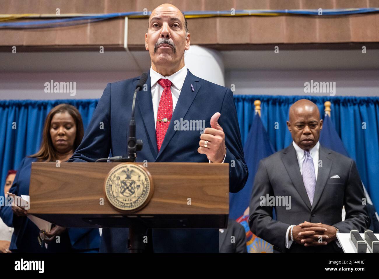 NYC Sheriff Anthony Miranda speaks at a press conference at Borough of ...