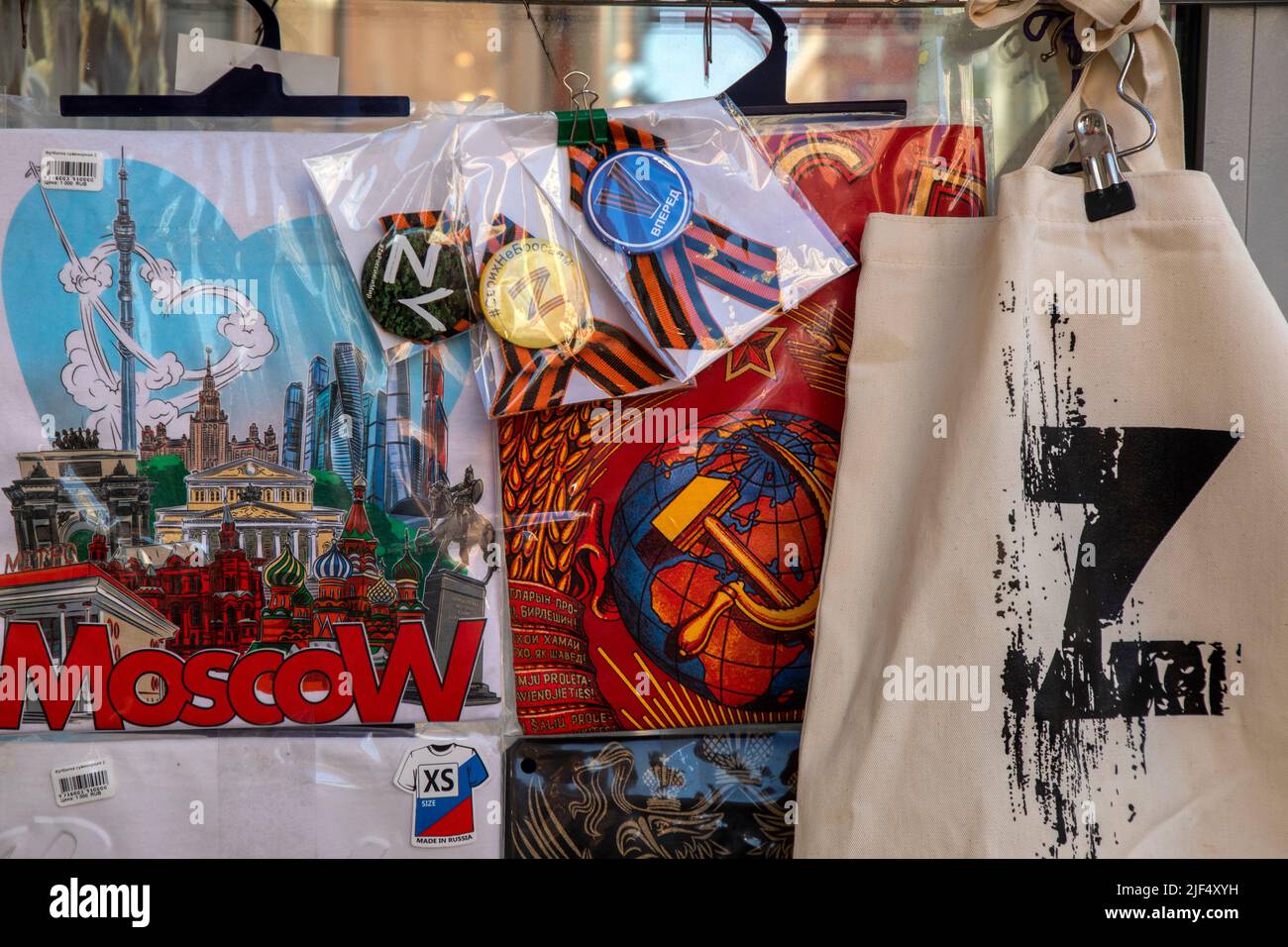 Moscow, Russia. 28th of June, 2022. Souvenir products are seen on a ...